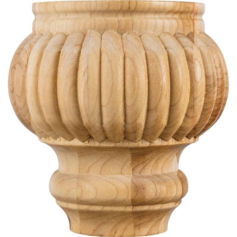 Reeded Turned Bun Foot (furniture or cabinet leg). 4-1/2" x