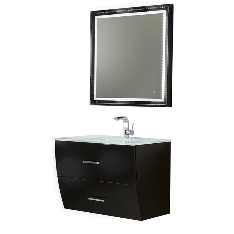 "Fresca Platinum Wave 32"" Glossy Black Modern Bathroom Vanity"